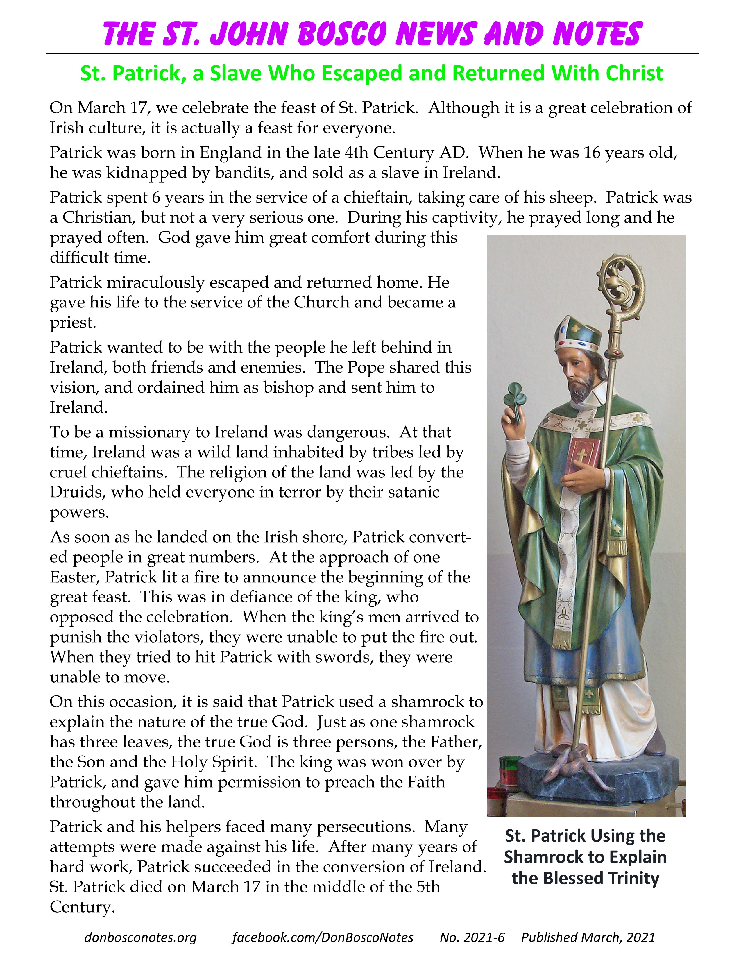 St. Patrick – St. John Bosco News and Notes