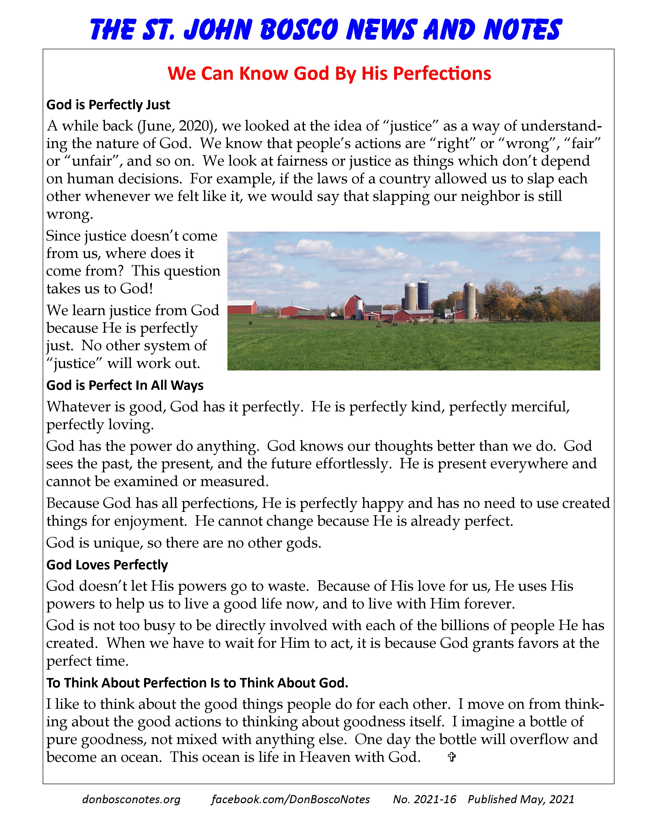 God’s Perfections – St. John Bosco News and Notes