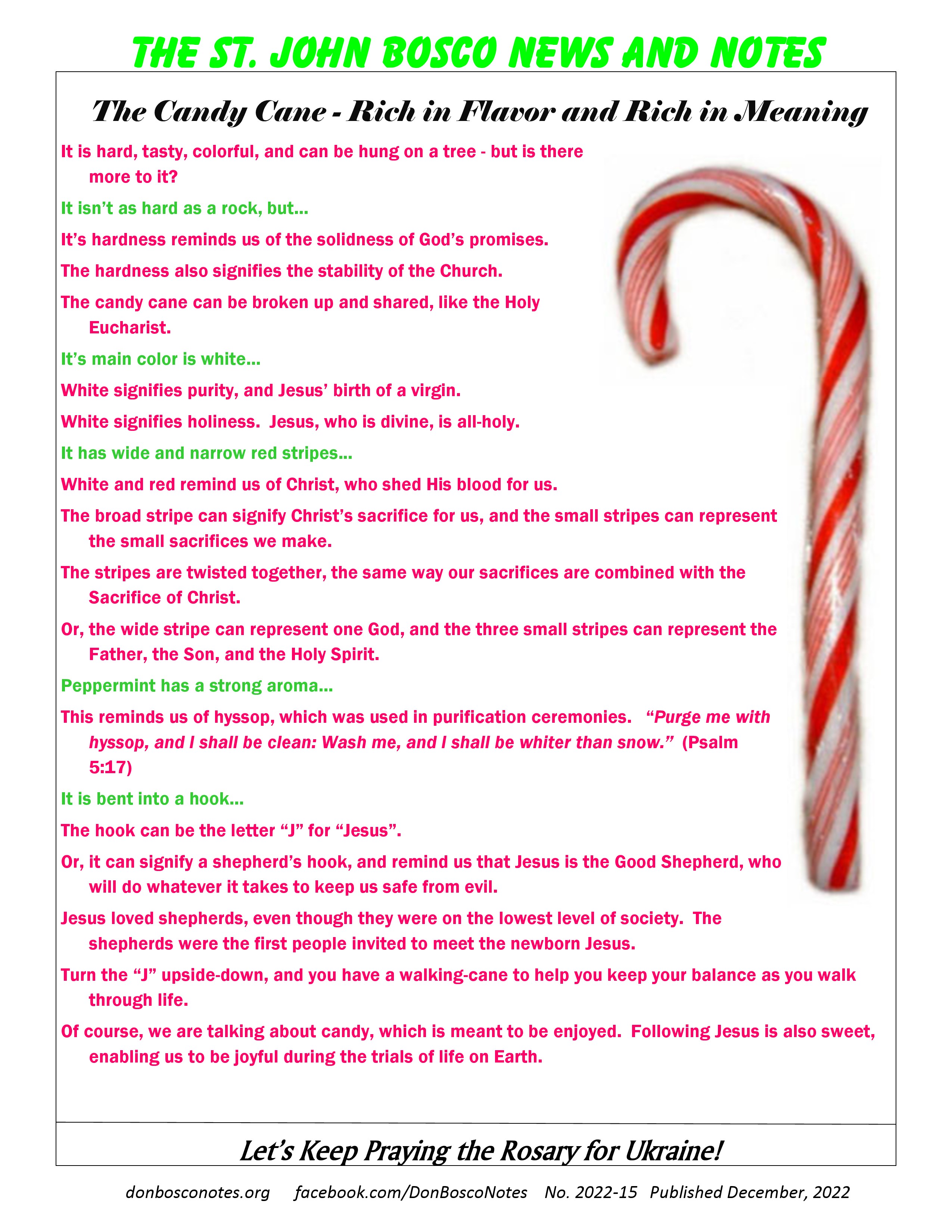 The Candy Cane – St. John Bosco News and Notes