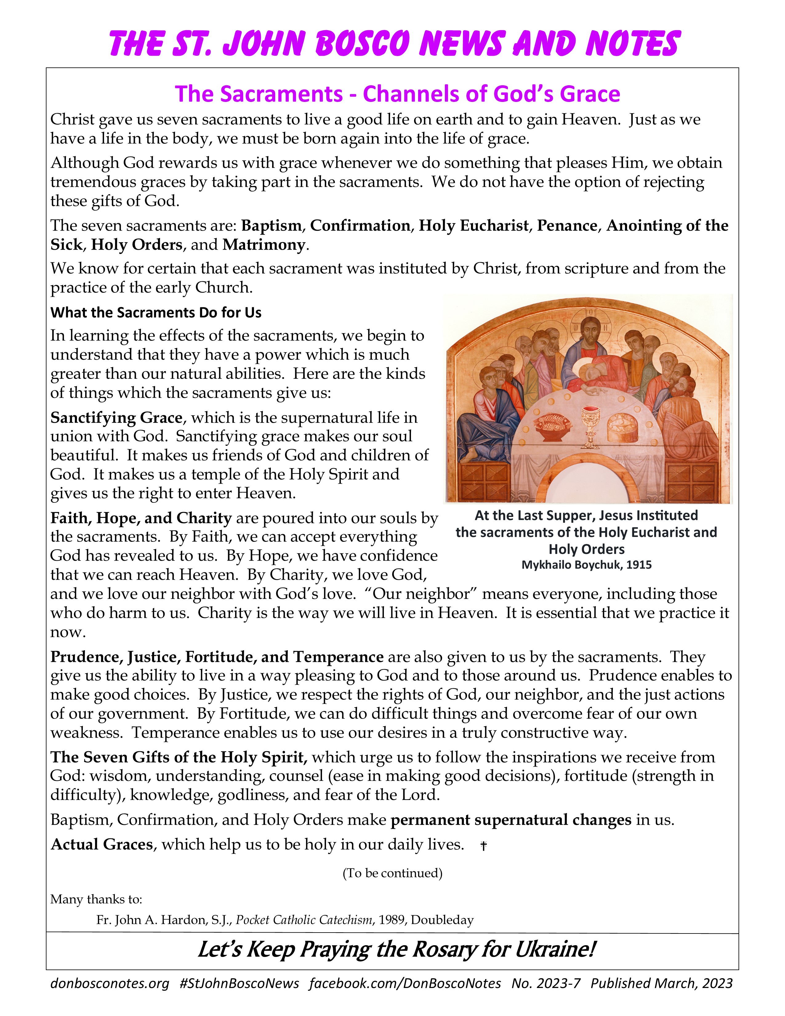 The Sacraments – St. John Bosco News and Notes