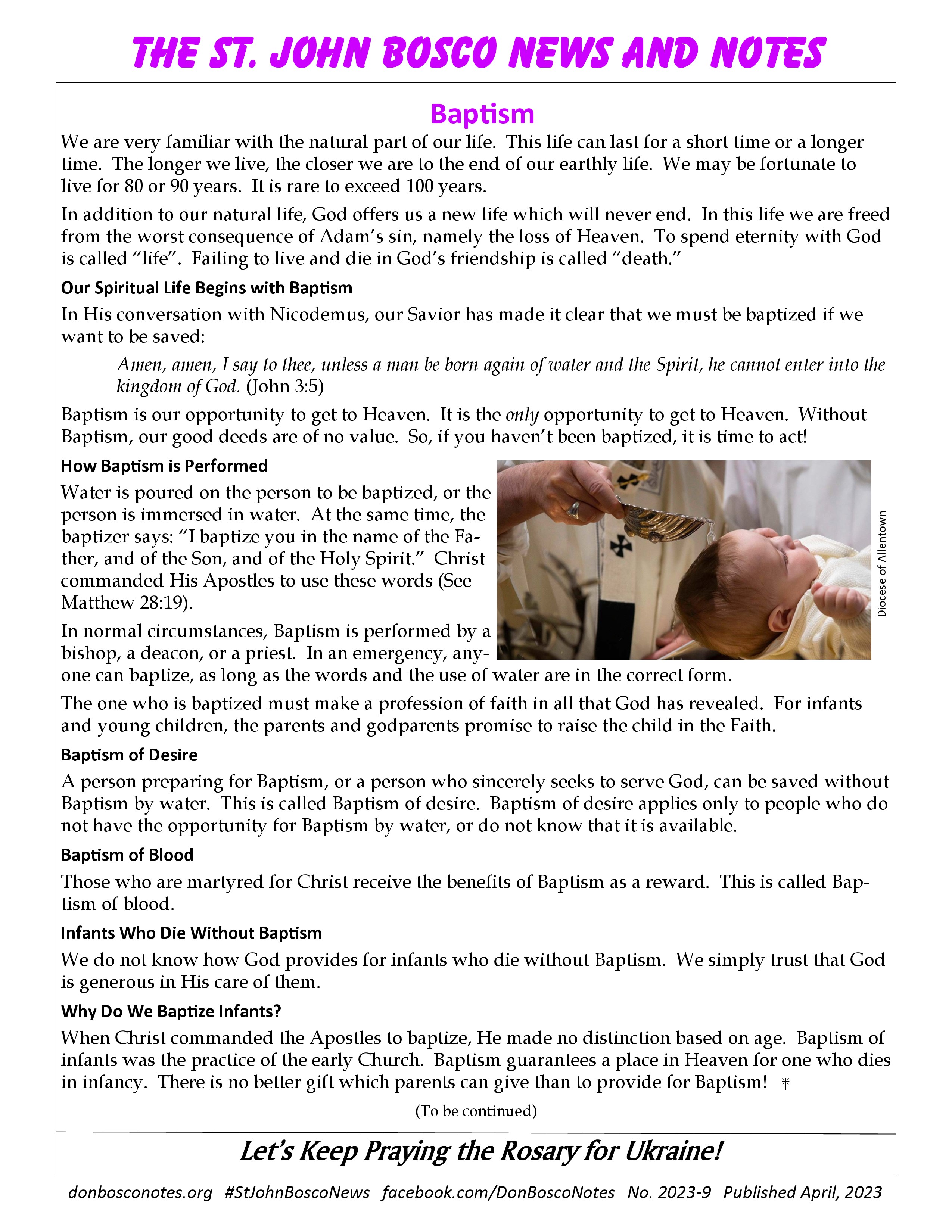 Baptism, Part 1 – St. John Bosco News and Notes