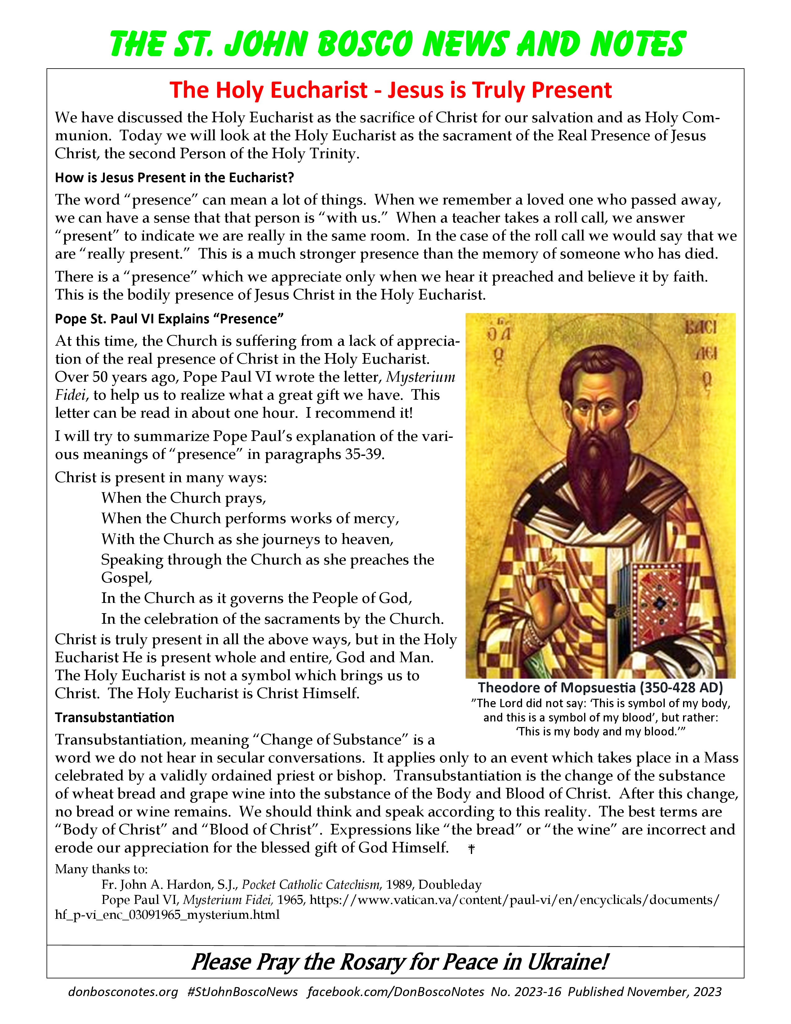 Holy Eucharist – Real Presence of Jesus Christ – St. John Bosco News ...