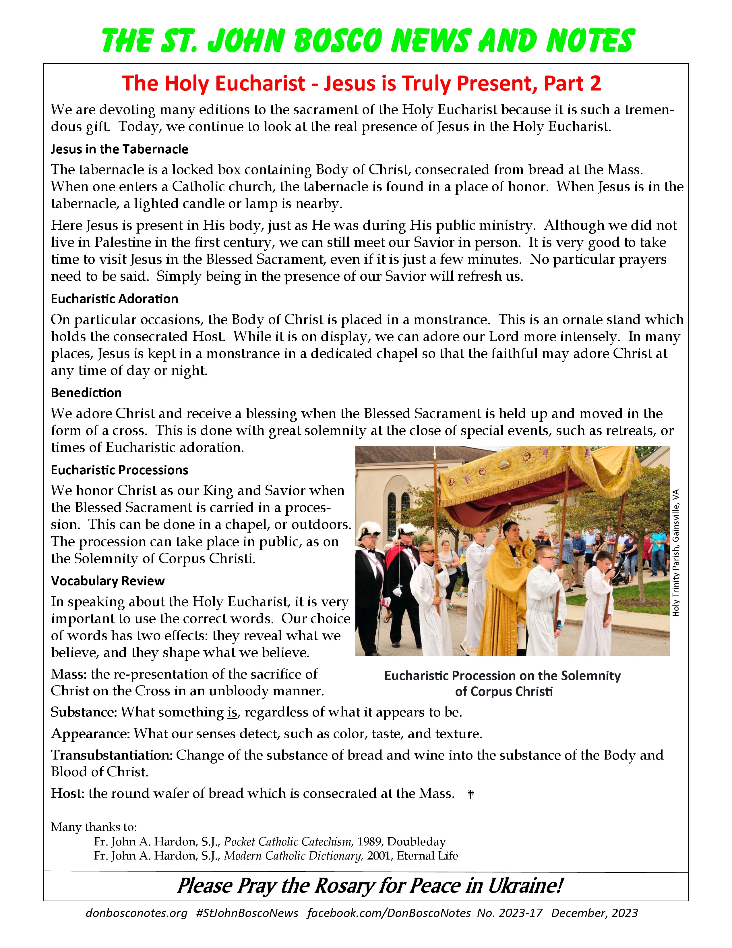 Jesus is Truly Present, Part 2 – St. John Bosco News and Notes