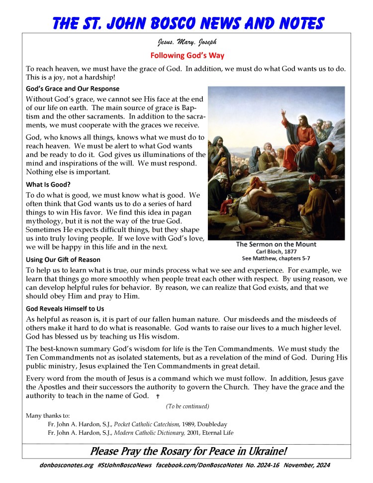 Following God’s Way – St. John Bosco News and Notes