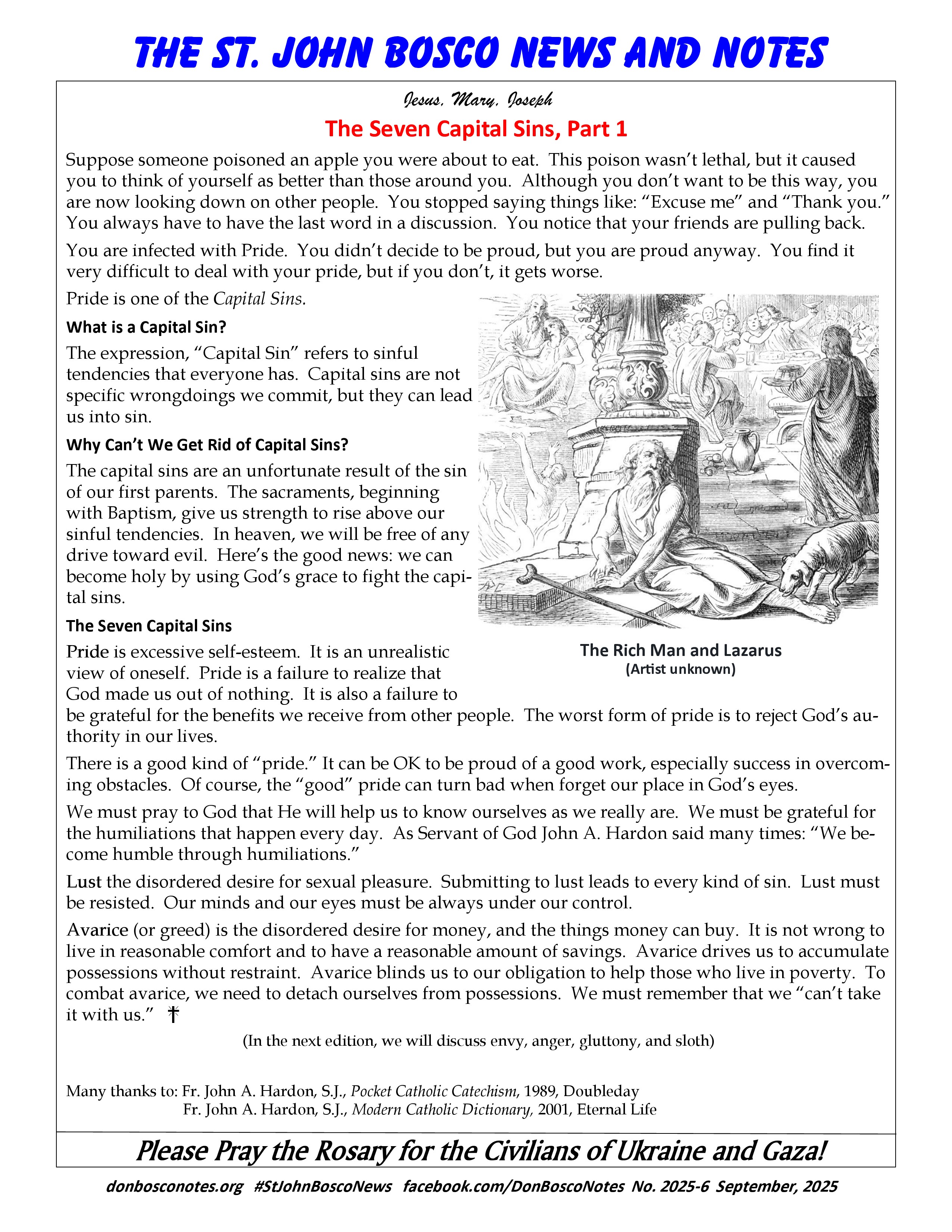 The Seven Capital Sins, Part 1 – St. John Bosco News and Notes