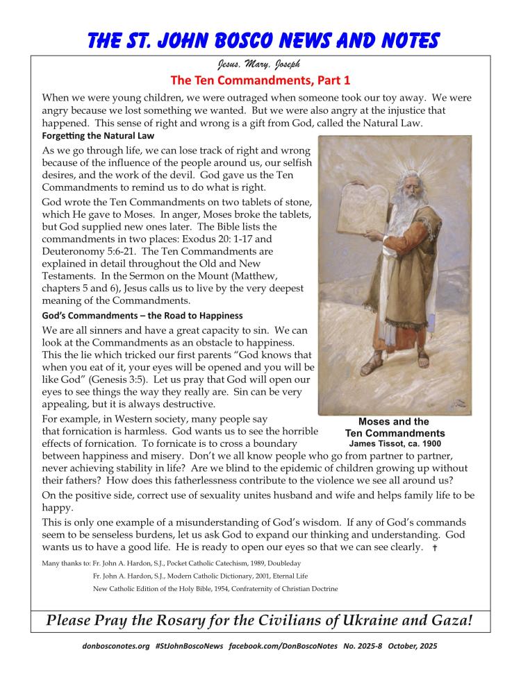 The Ten Commandments, Part 1 – St. John Bosco News and Notes